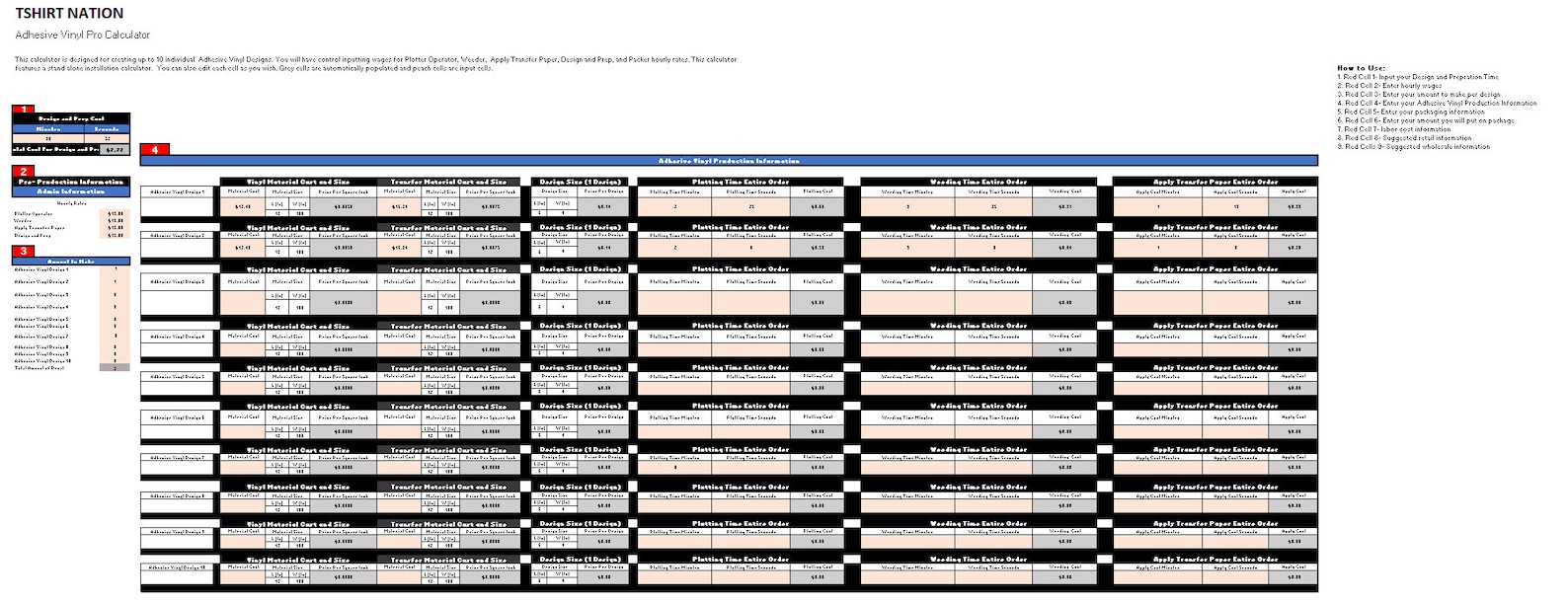 Vinyl Decal Pricing Calculator Spreadsheet: 10 Design Cost Analysis - Etsy