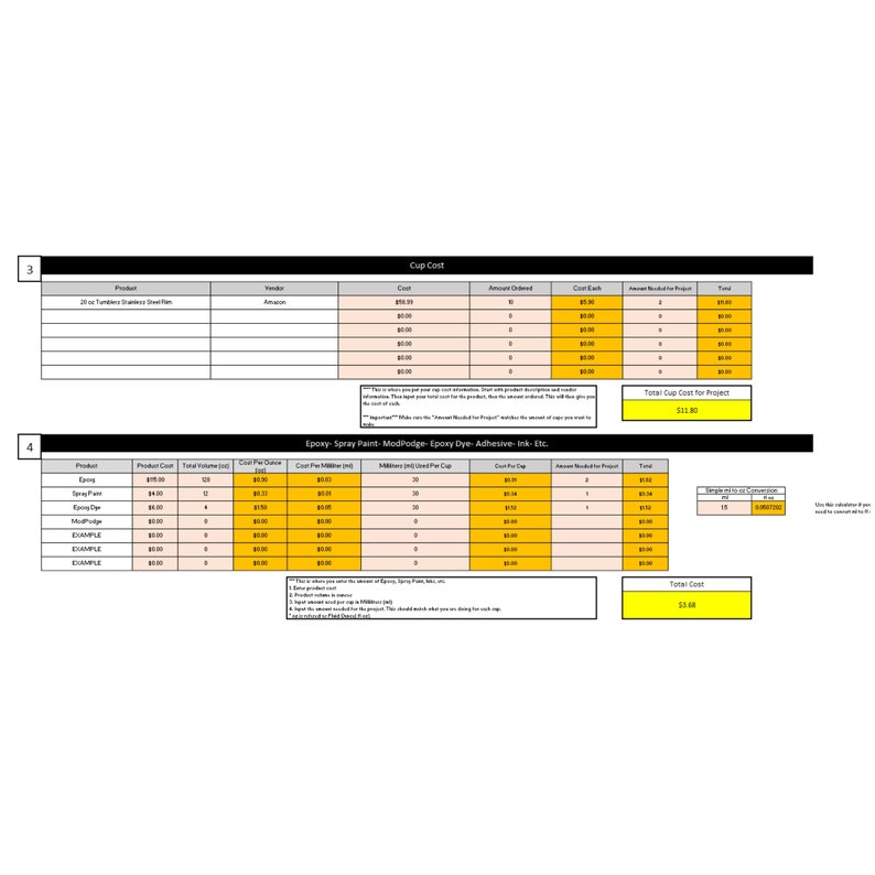 Epoxy Tumbler Pricing Calculator: Vinyl Designs (microsoft Excel ...