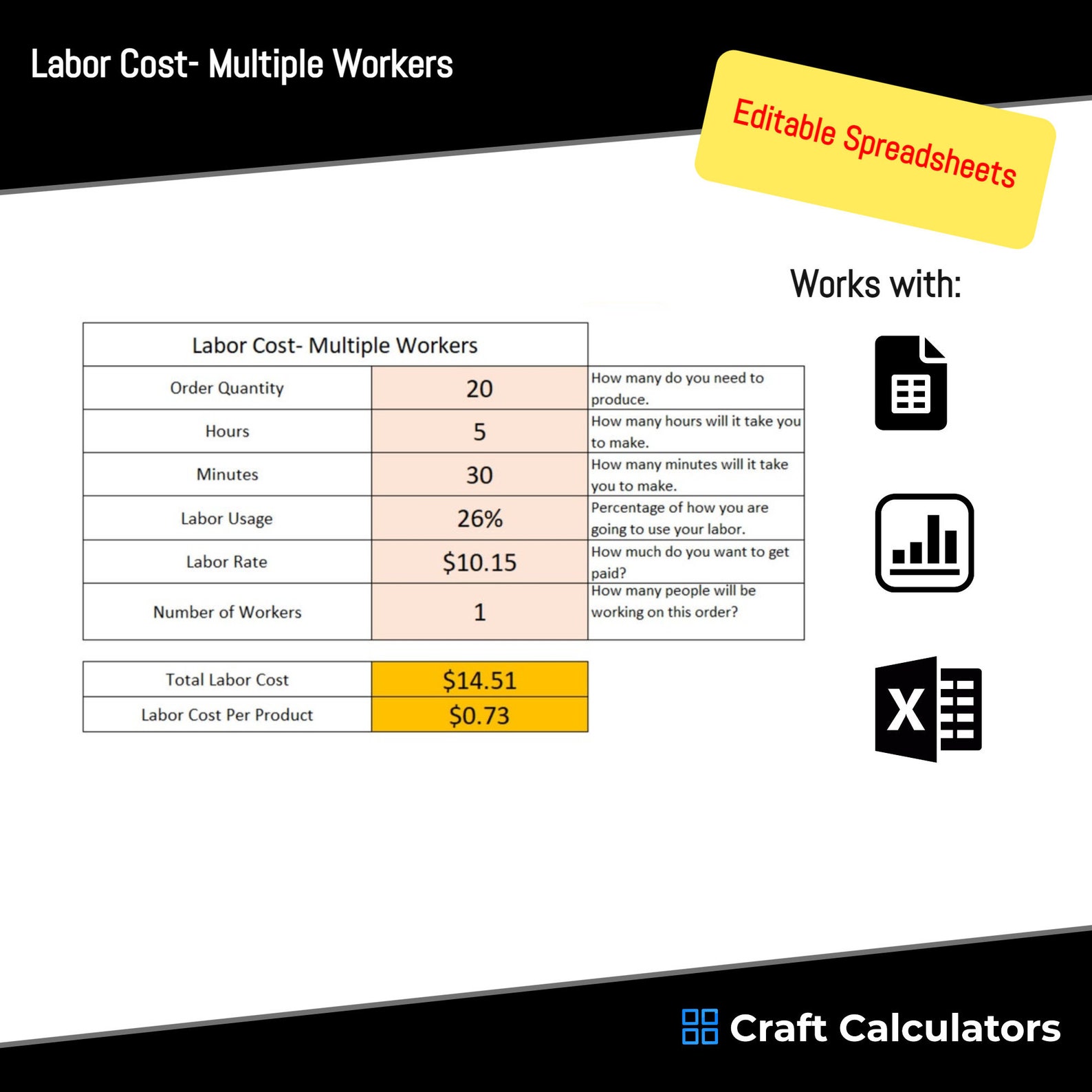 Labor Cost Calculator Spreadsheet: Multiple Workers (excel, Google) - Etsy