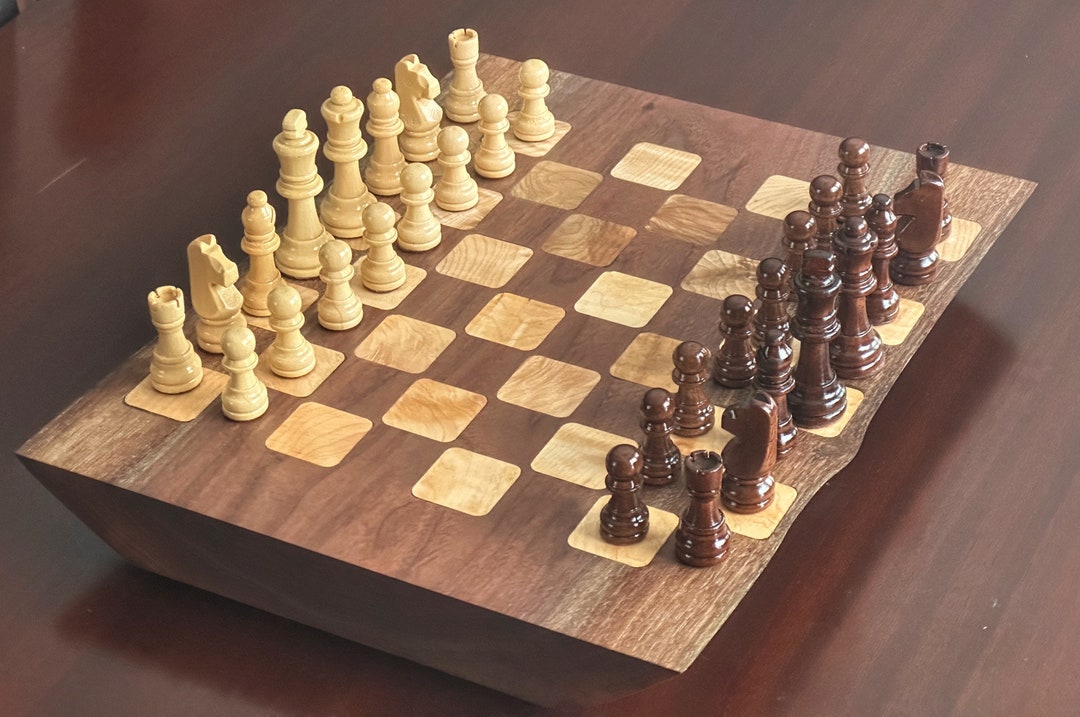 Maple Inlayed Live Edge Walnut Chessboard - Etsy