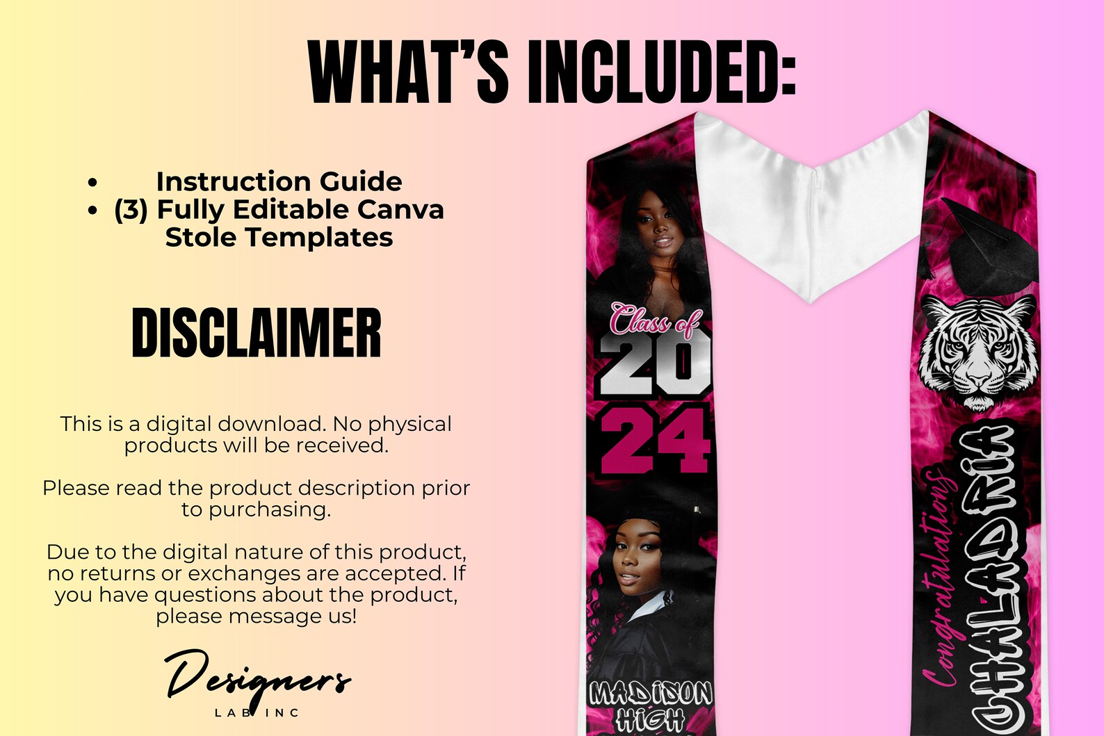 Editable Graduation Stole Template: DIY Canva Design (digital Download ...