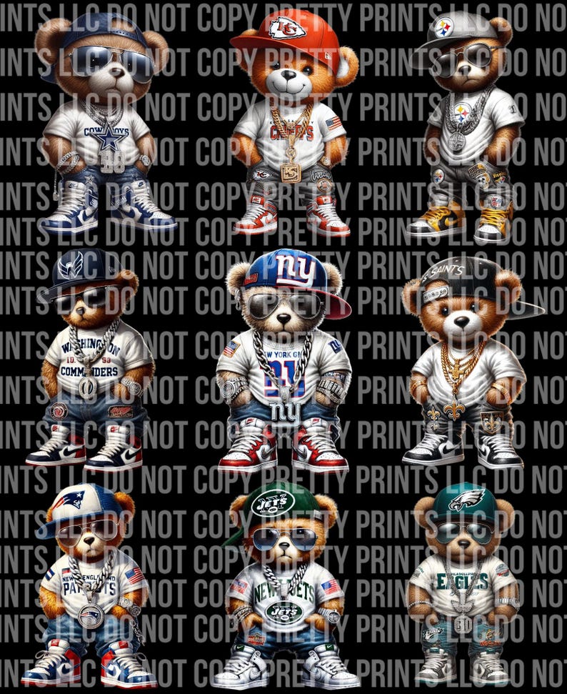 Sports Teddy Bear Clipart Bundle: Football, PNG JPEG (digital Download ...