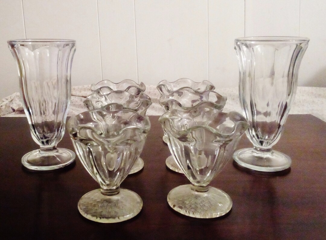 Vintage Ice Cream Glasses Sundae Set of 8 Milkshake, Parfait Glasses 6 ...