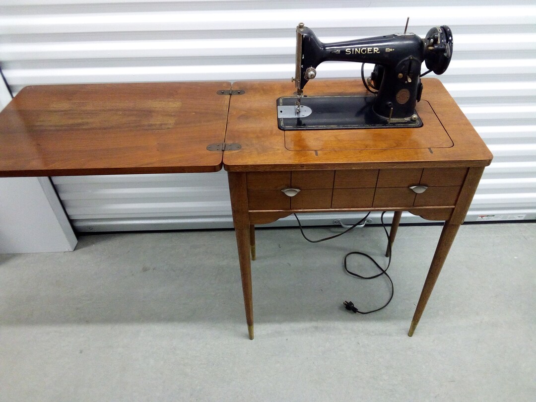 1938 Singer Sewing Machine Model 201 or 201-3 in a Mid-century Cabinet ...