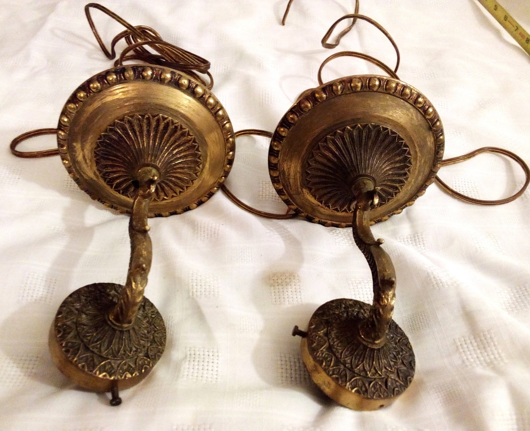 Antique or Vintage Set of 2 Brass Wall or Mirror Scones Lamp Light ...