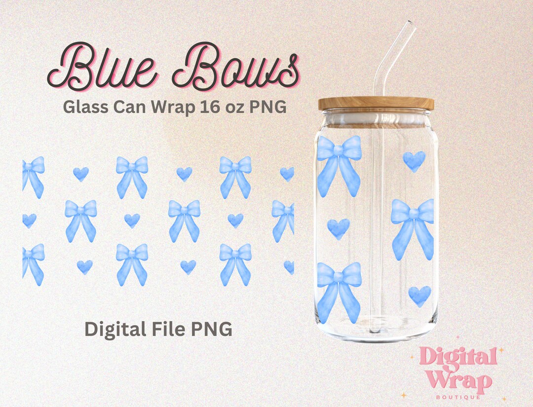 Blue Bows 16 Oz Png Glass Cup Wrap | Coquette Glass Cup Wrap ...