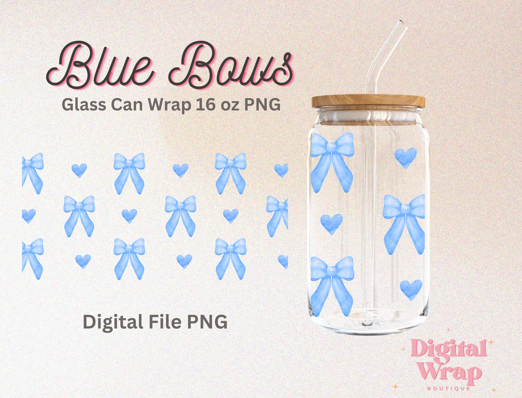 Blue Bows 16 Oz Png Glass Cup Wrap | Coquette Glass Cup Wrap ...