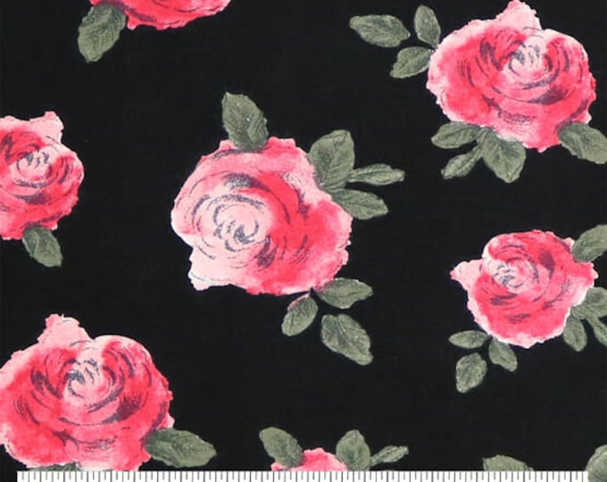 Roses on Black, FLANNEL Fabric by the Yard - Etsy