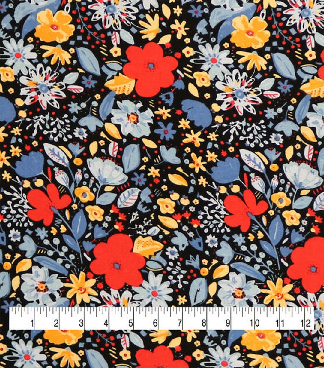 Red and Blue Floral FLANNEL Fabric by the Yard - Etsy
