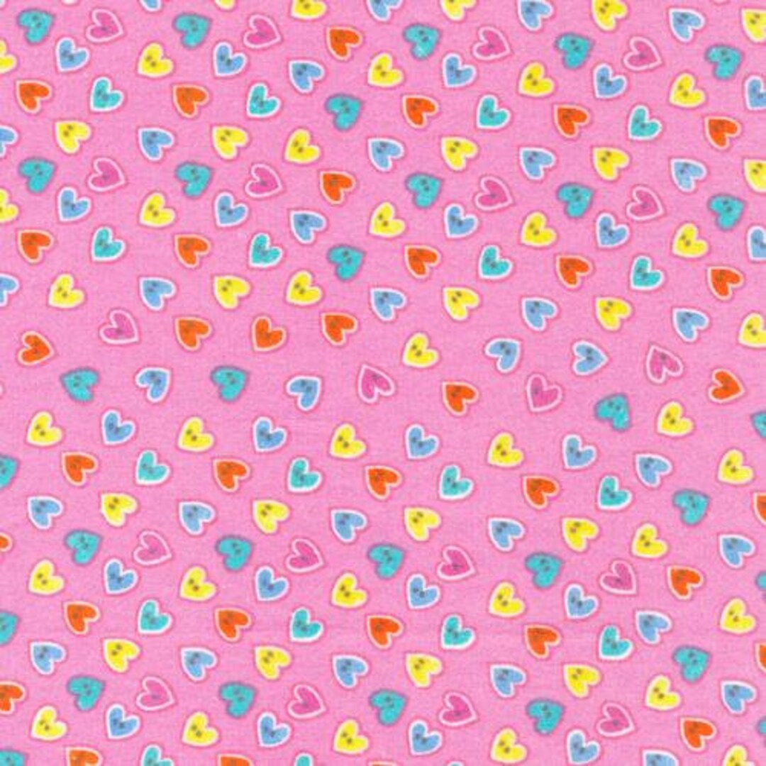 Heart Buttons Pink, FLANNEL Fabric by the Yard - Etsy
