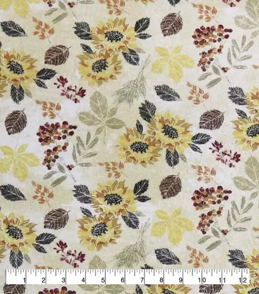 Sunflower Stamp, FLANNEL Fabric by the Yard - Etsy