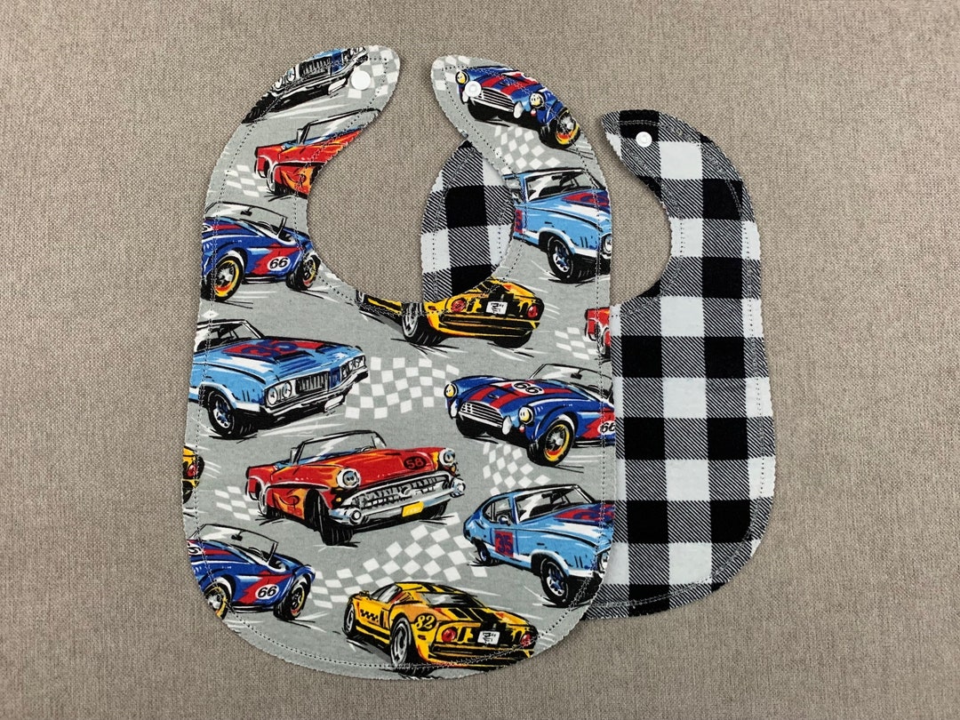 Race Cars Hemstitched Pre-washed Flannel Bibs With Snaps, Baby and ...