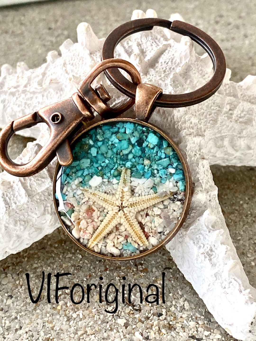 Beach Sand Keychain: Starfish, Turquoise, Destination Souvenir - Etsy