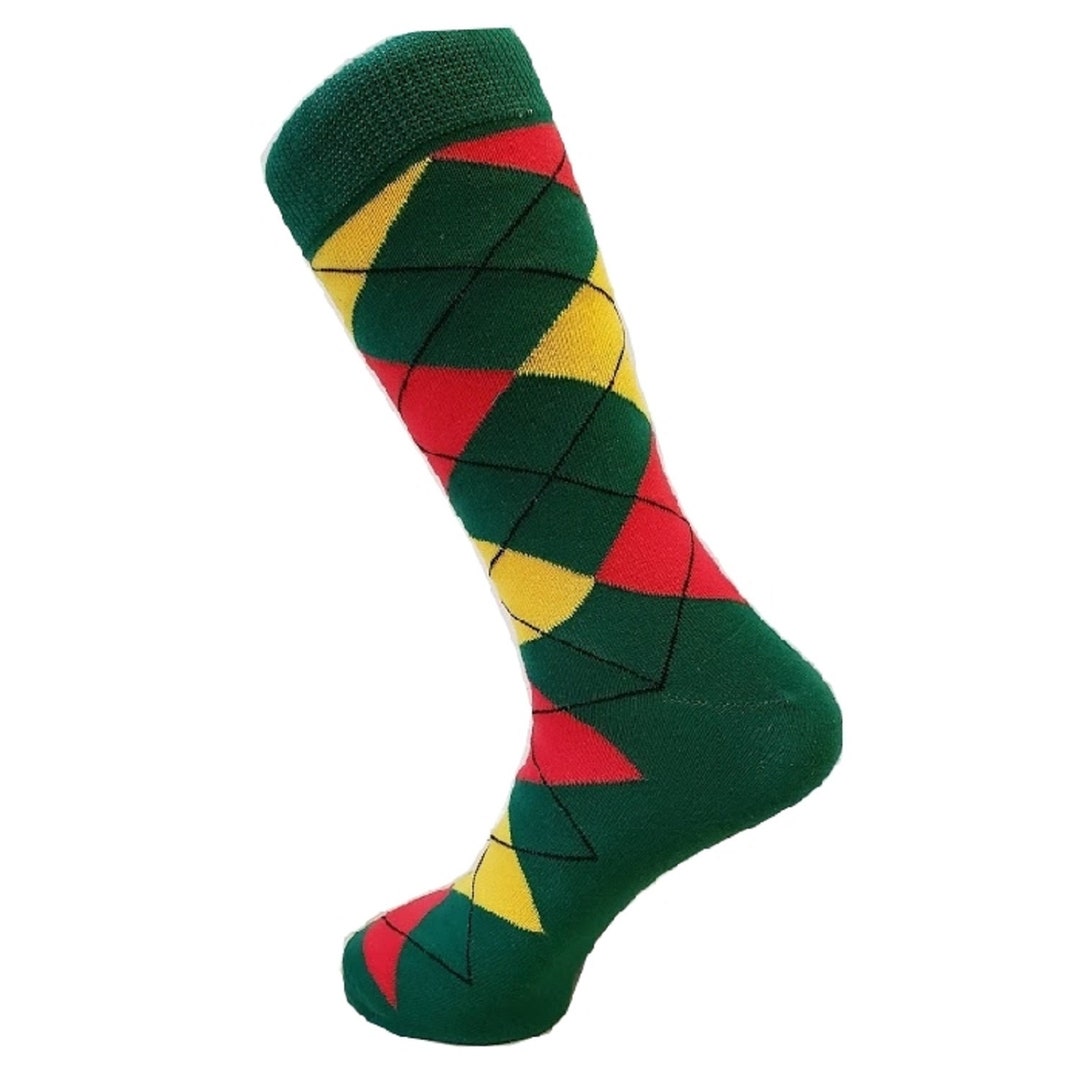 Dress Socks |red Green Gold Argyle Socks | Colorful Socks - Etsy