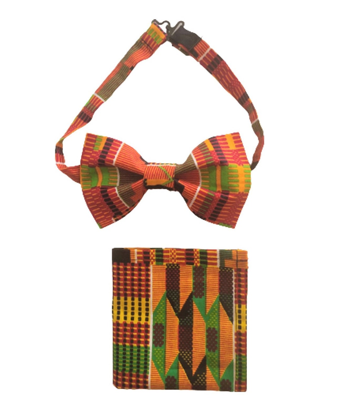 Orange Kente Bow Tie and Pocket Square Set | Bow Ties for Wedding | Pre-tied Bow Tie - Etsy