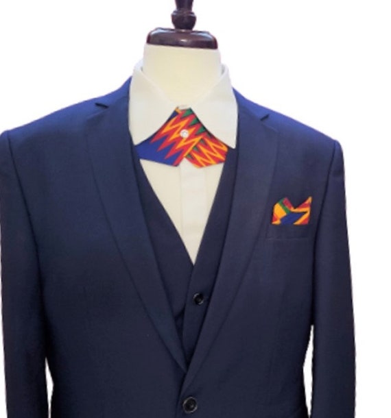 Blue Yellow Red Tie and Pocket Square Set Wedding Tie - Etsy