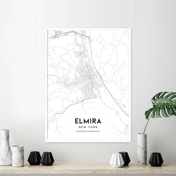 Home & Living Globes & Maps Home Décor Elmira Map Print Ny City Map ...
