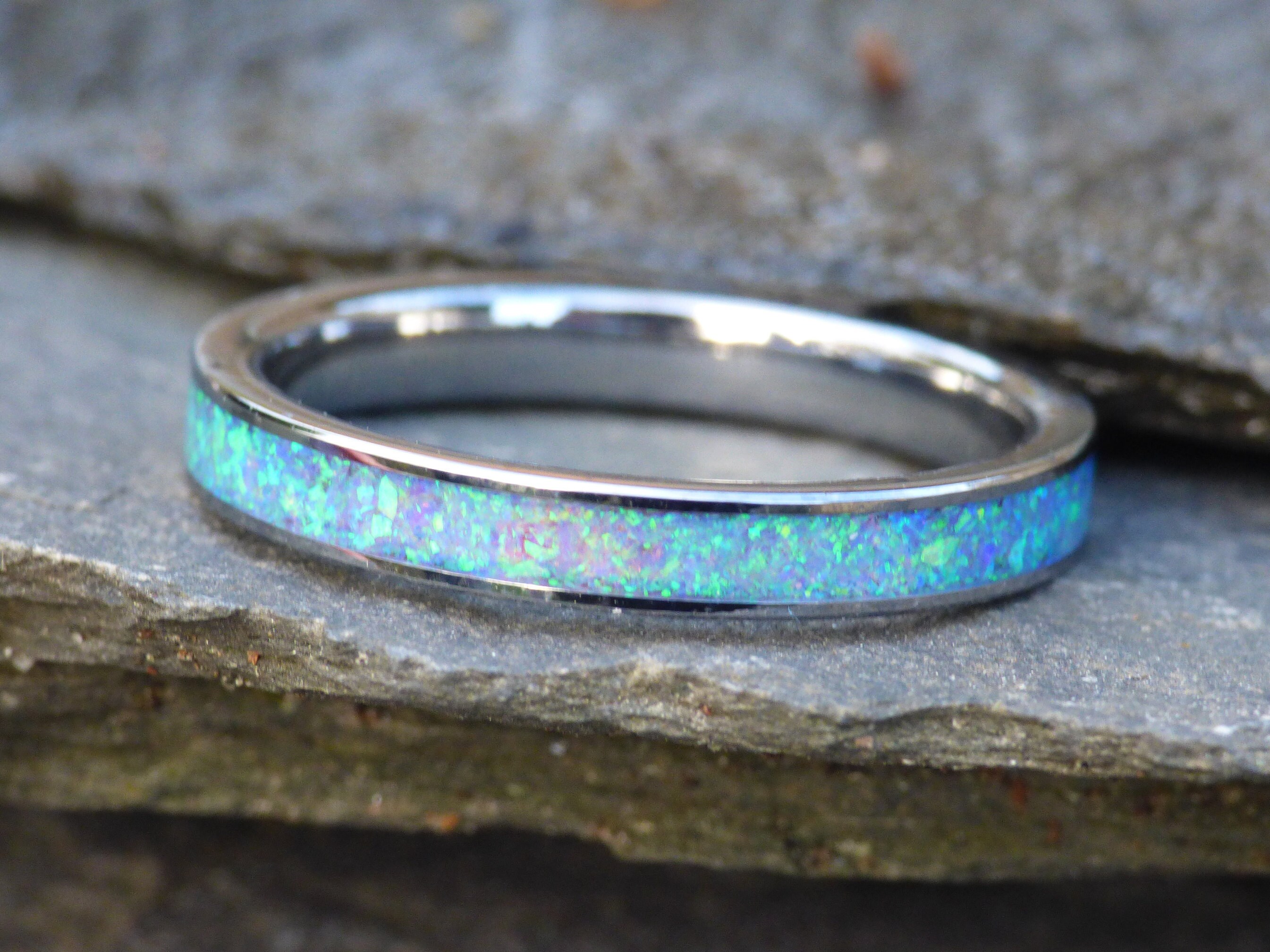 Thin Violet Opal Tungsten Ring 3.2mm Band - Etsy UK