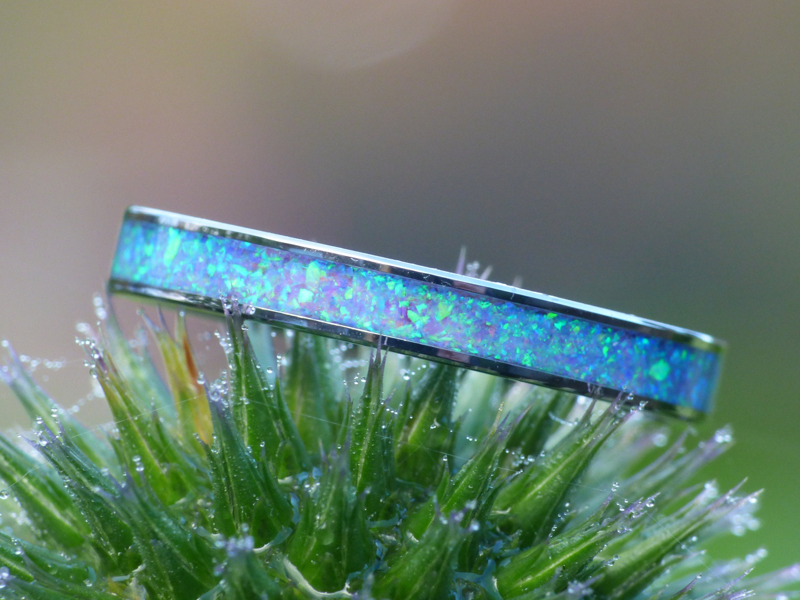 Thin Violet Opal Tungsten Ring 3.2mm Band - Etsy UK