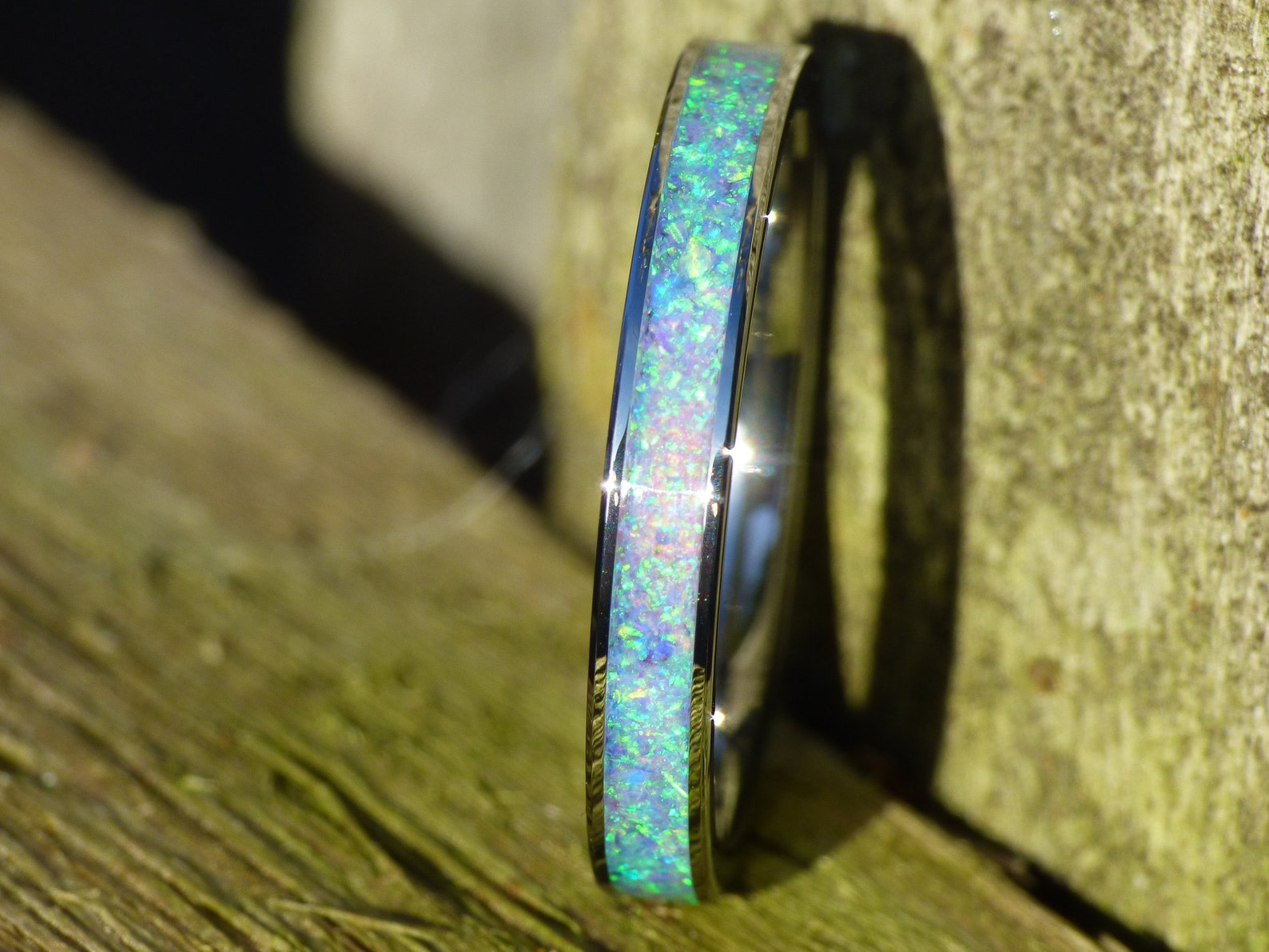 Thin Violet Opal Tungsten Ring 3.2mm Band - Etsy UK