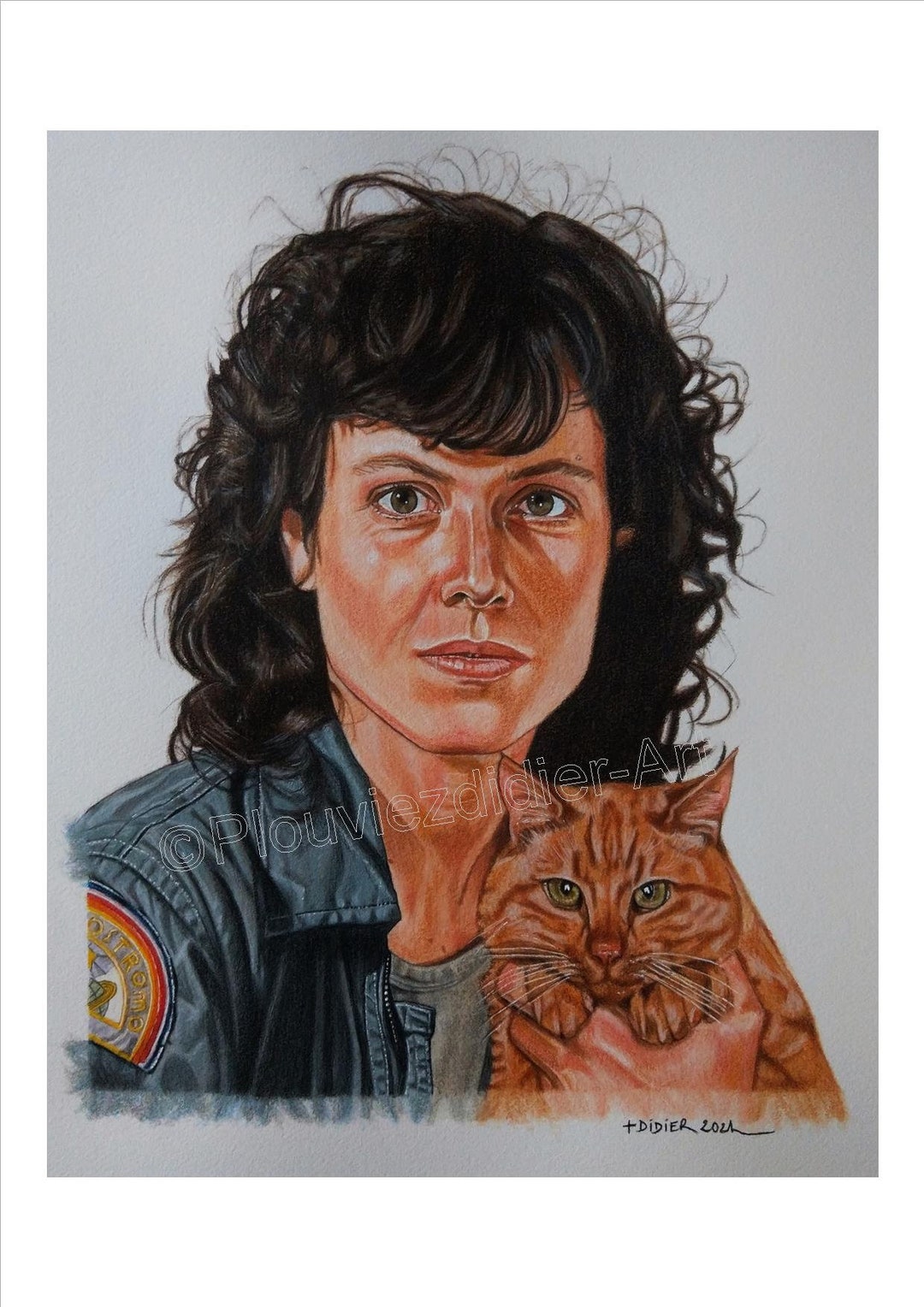 Ellen Ripley With Jones - Alien- Drawing (print) - Etsy