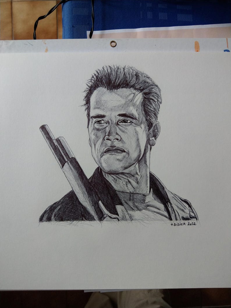 Terminator -arnold Schwarzenegger- Drawing (print) - Etsy