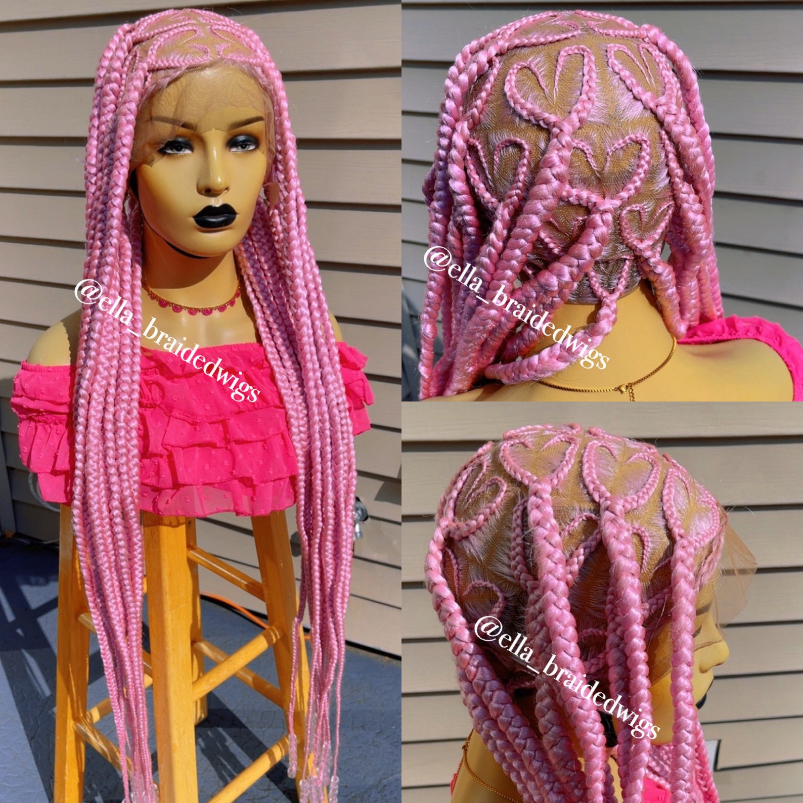 Pink Heart Conrow Box Braids Wig Faux Loc Distressed Locs Wig - Etsy