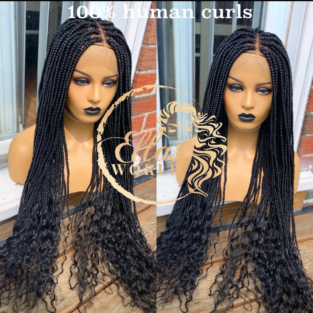Goddess Box Braids Wig With 100% Human Hair Curls Braided Wigs for ...