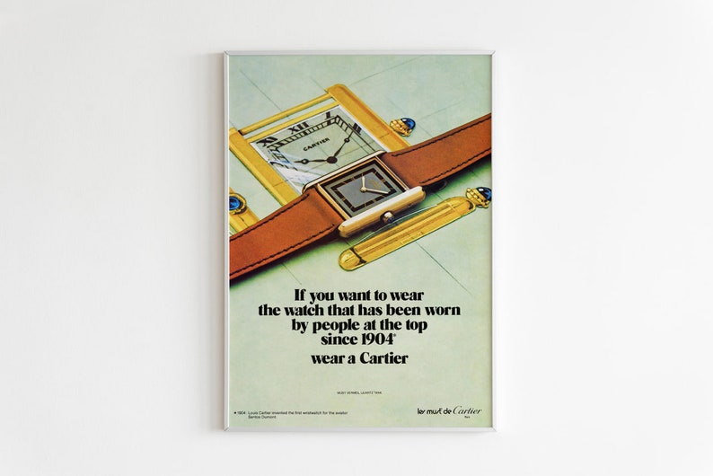 Cartier Watch Advertising Poster, 70's Style Print, Vintage Design ...