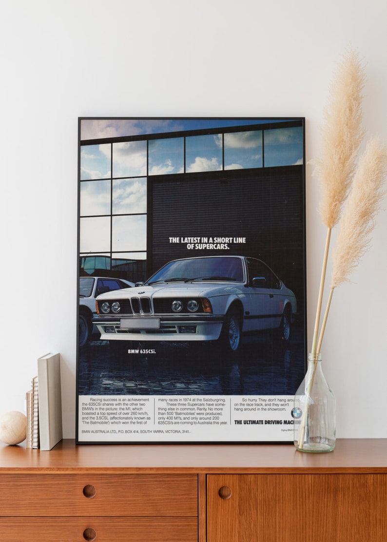 BMW Werbeplakat, 90er Jahre BMW M-Style Print, Vintage Journal Design, Racing Ad Wandkunst ...