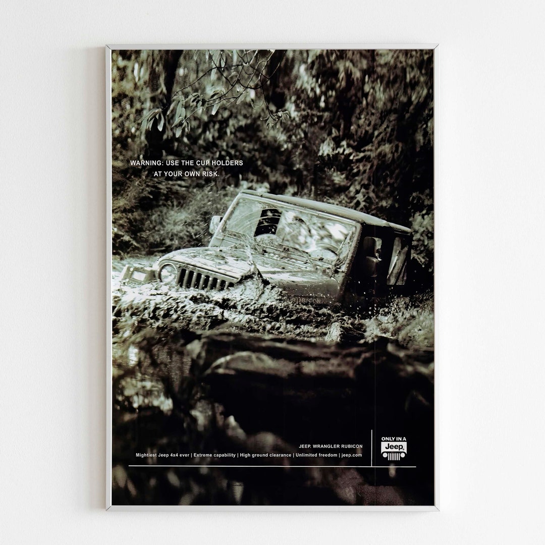 Jeep Wrangler Rubicon Advertising Poster, USA Car 70s Style Print ...