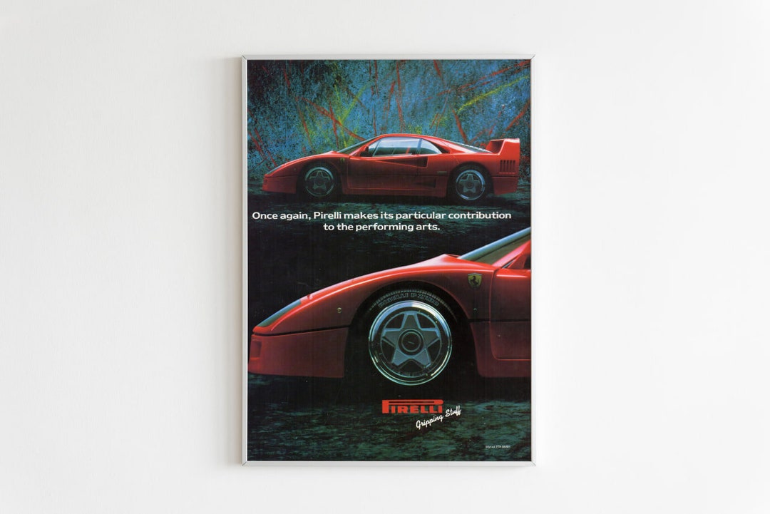 Ferrari Pirelli Advertising Poster, Sport Car 80s Style Print, Vintage ...