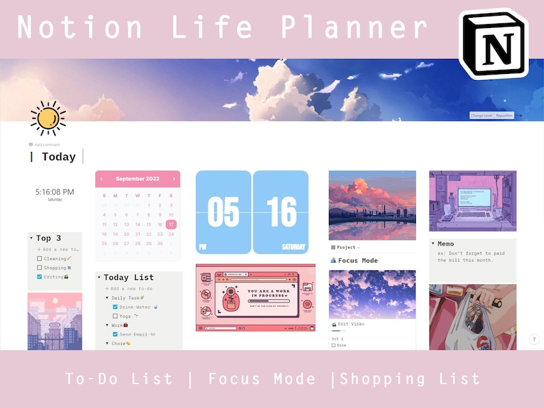 Blue & Pink | Easy | Anime | Notion Template | Personal Planner ...