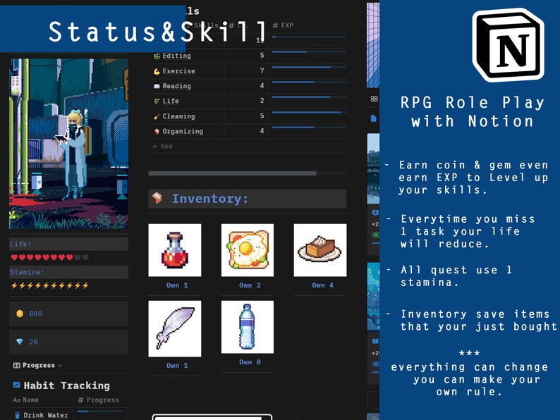 Dark Blue RPG Role Play Dark Mode Notion Template - Etsy
