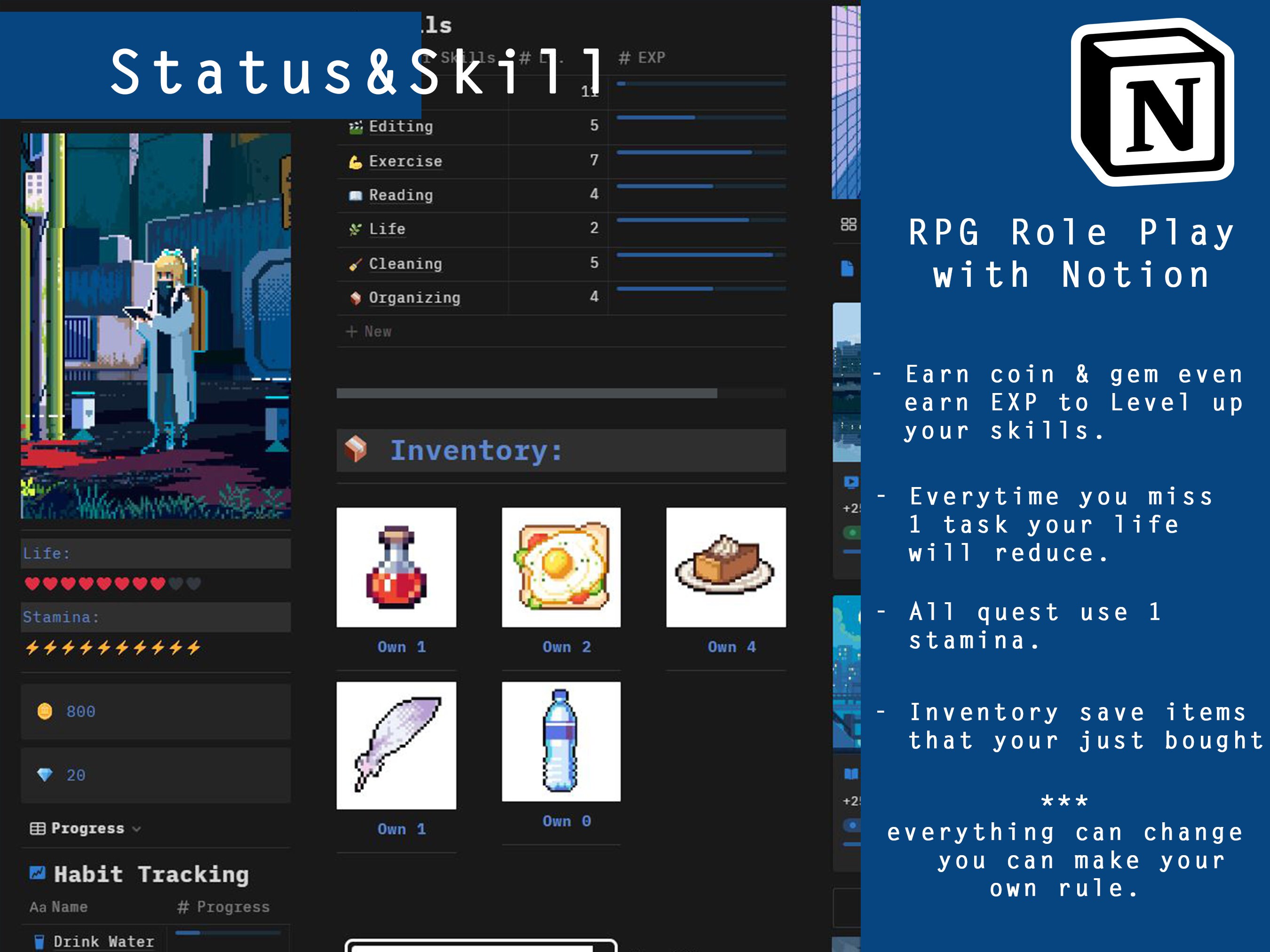 Dark Blue RPG Role Play Dark Mode Notion Template - Etsy