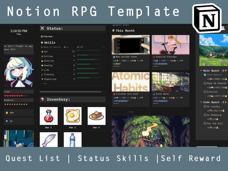 RPG Role Play Dark Mode Notion Template Personal Planner - Etsy