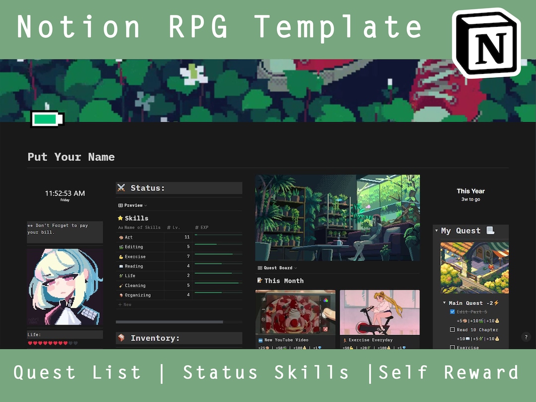 RPG Role Play | Dark Mode | Notion Template | Personal Planner ...