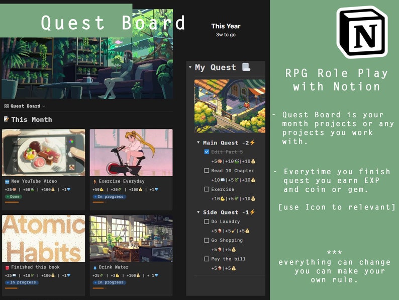 RPG Role Play Dark Mode Notion Template Personal Planner - Etsy Canada