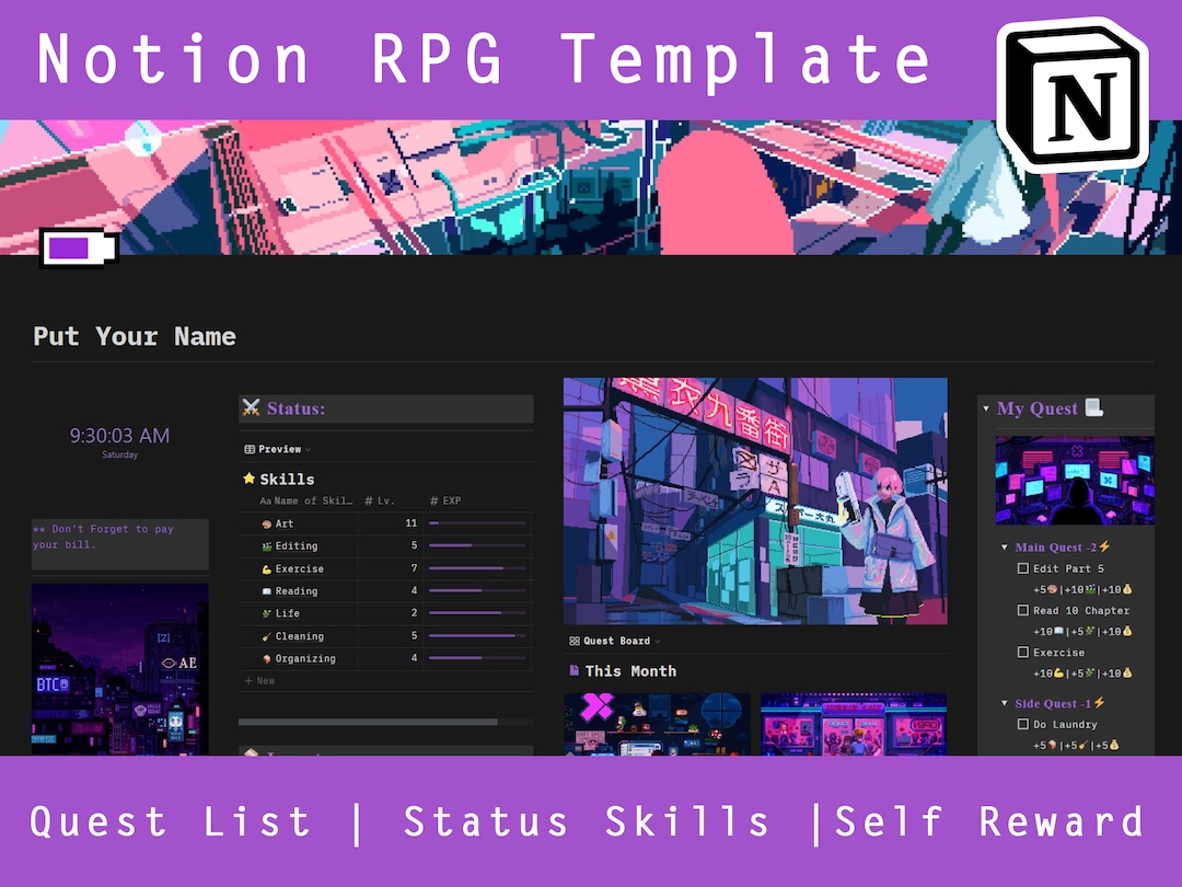 Dark Purple| RPG Role Play | Dark Mode | Notion Template | Personal ...