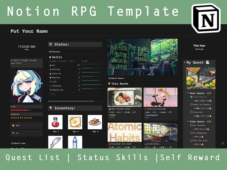 RPG Role Play Dark Mode Notion Template Personal Planner - Etsy