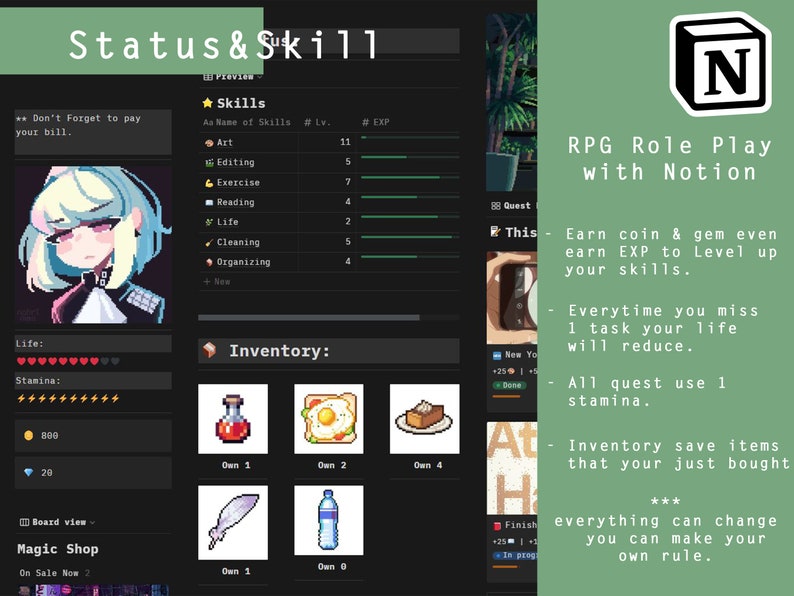 RPG Role Play Dark Mode Notion Template Personal Planner - Etsy Australia