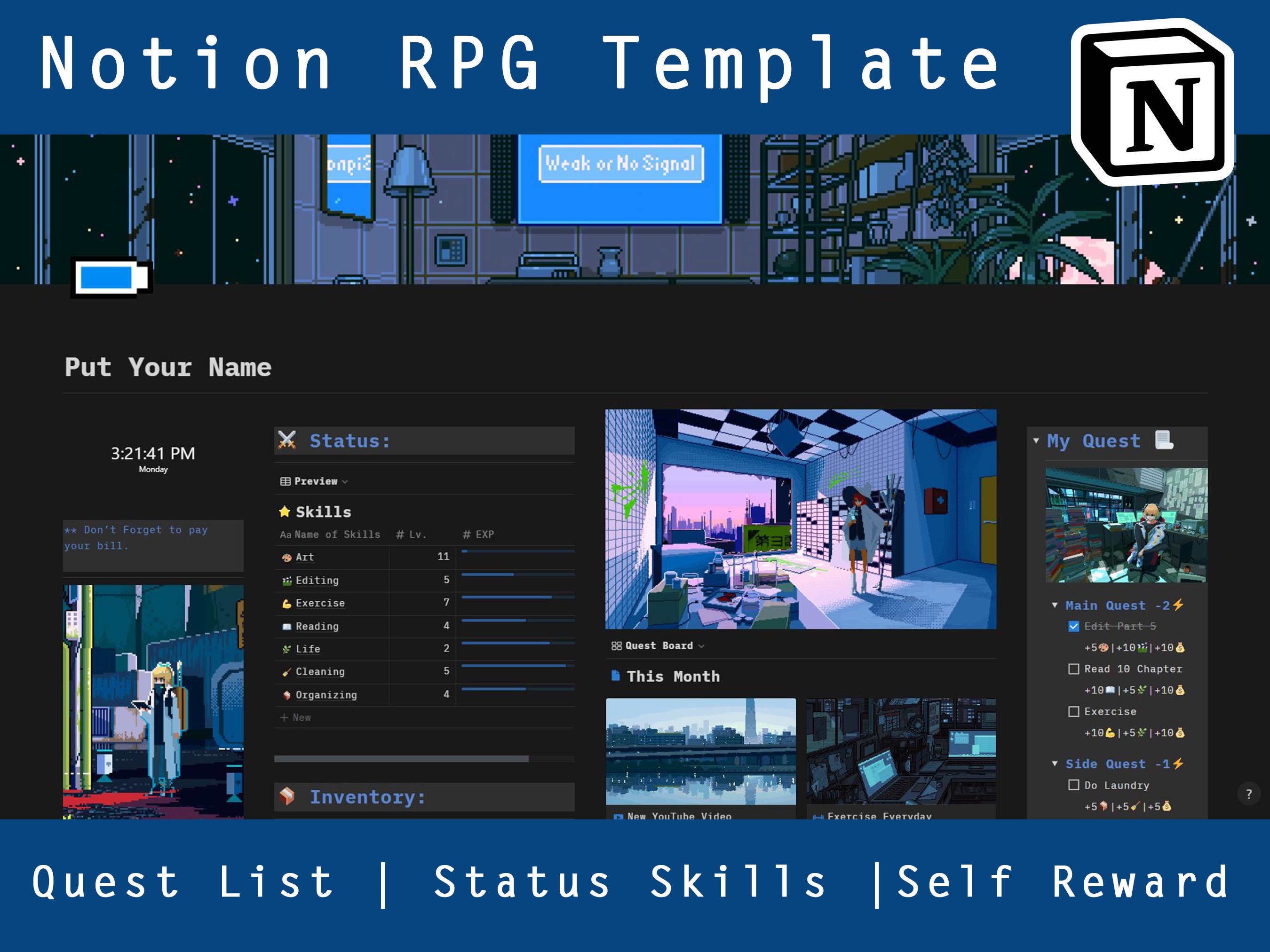 Dark Blue RPG Role Play Dark Mode Notion Template - Etsy