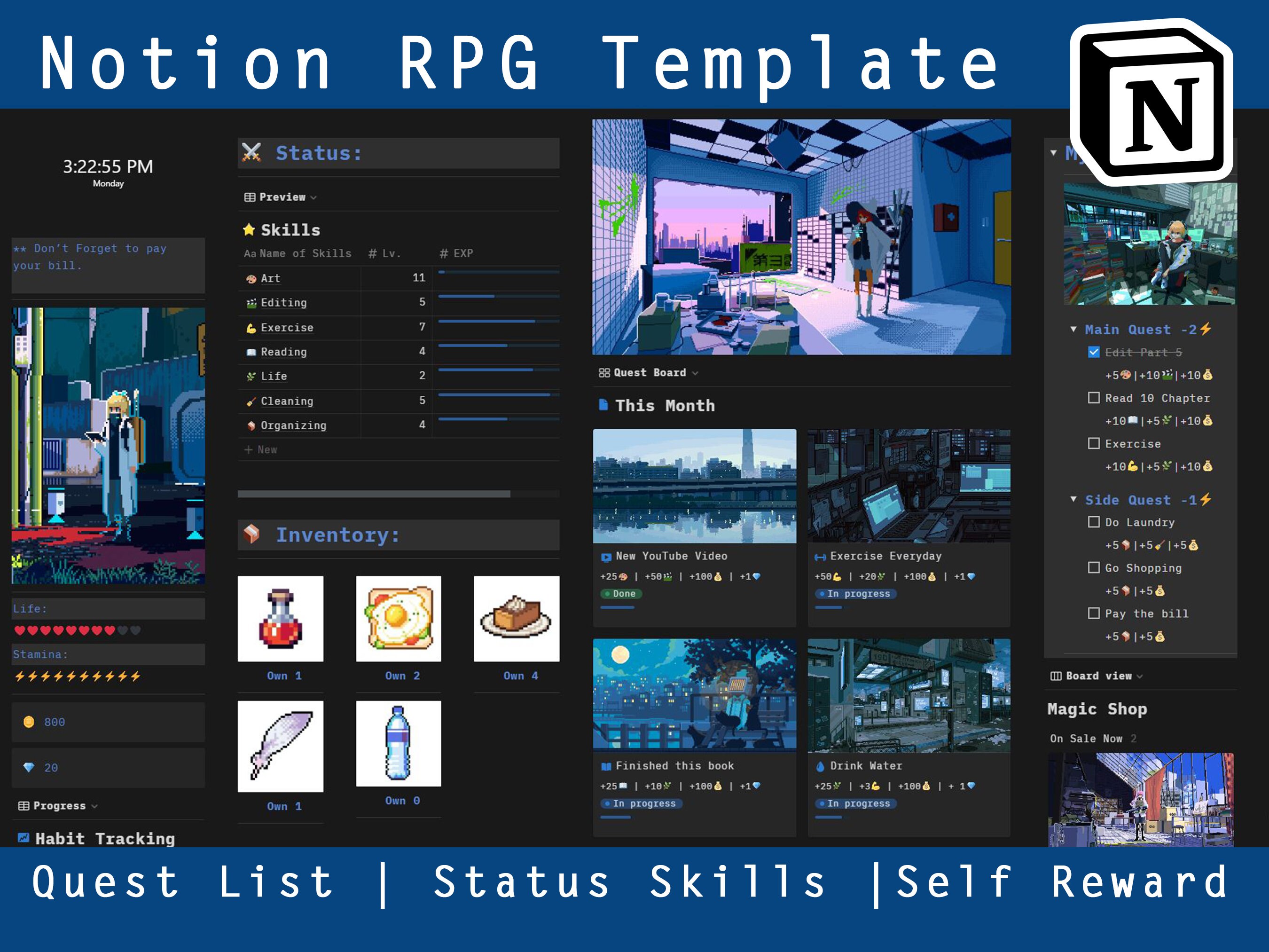 Dark Blue RPG Role Play Dark Mode Notion Template - Etsy