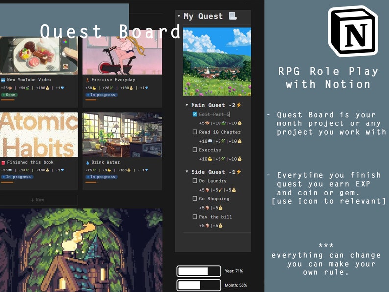 RPG Role Play Dark Mode Notion Template Personal Planner - Etsy