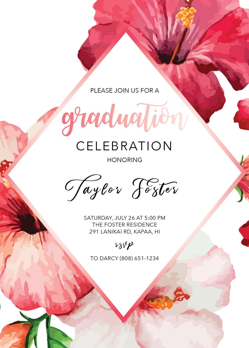 Hibiscus Graduation Invitation - Etsy