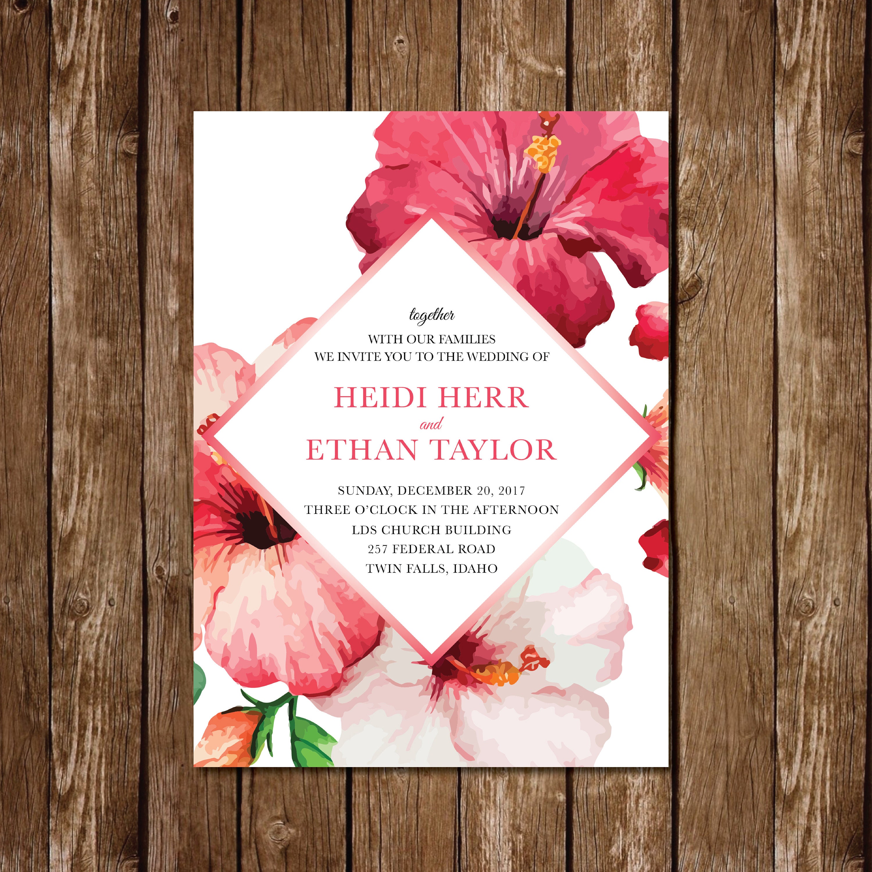 Hibiscus Wedding Invitation- Customizable - Etsy