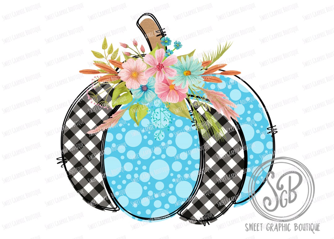 Fall Pumpkins Plaid Polka Dots Print PNG, Pumpkin Clipart, Black White ...
