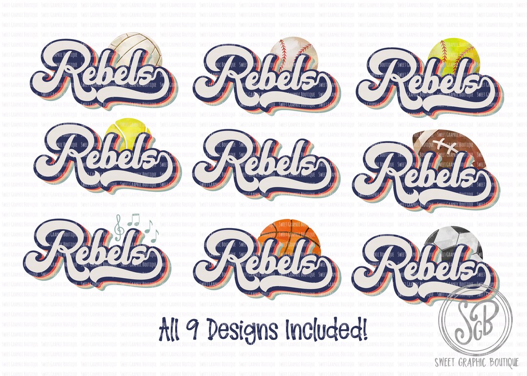 Rebels PNG, Rebels Clipart, Vintage Sport Bundle, Baseball, Volleyball ...