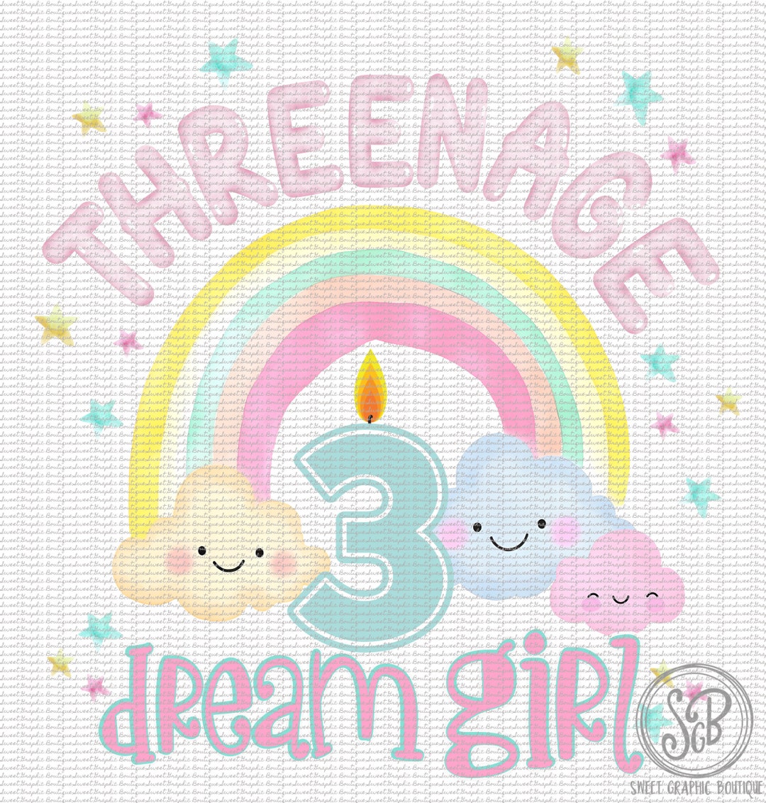 Threenage Dream Girl Birthday Sublimation Design, Clouds Rainbow ...