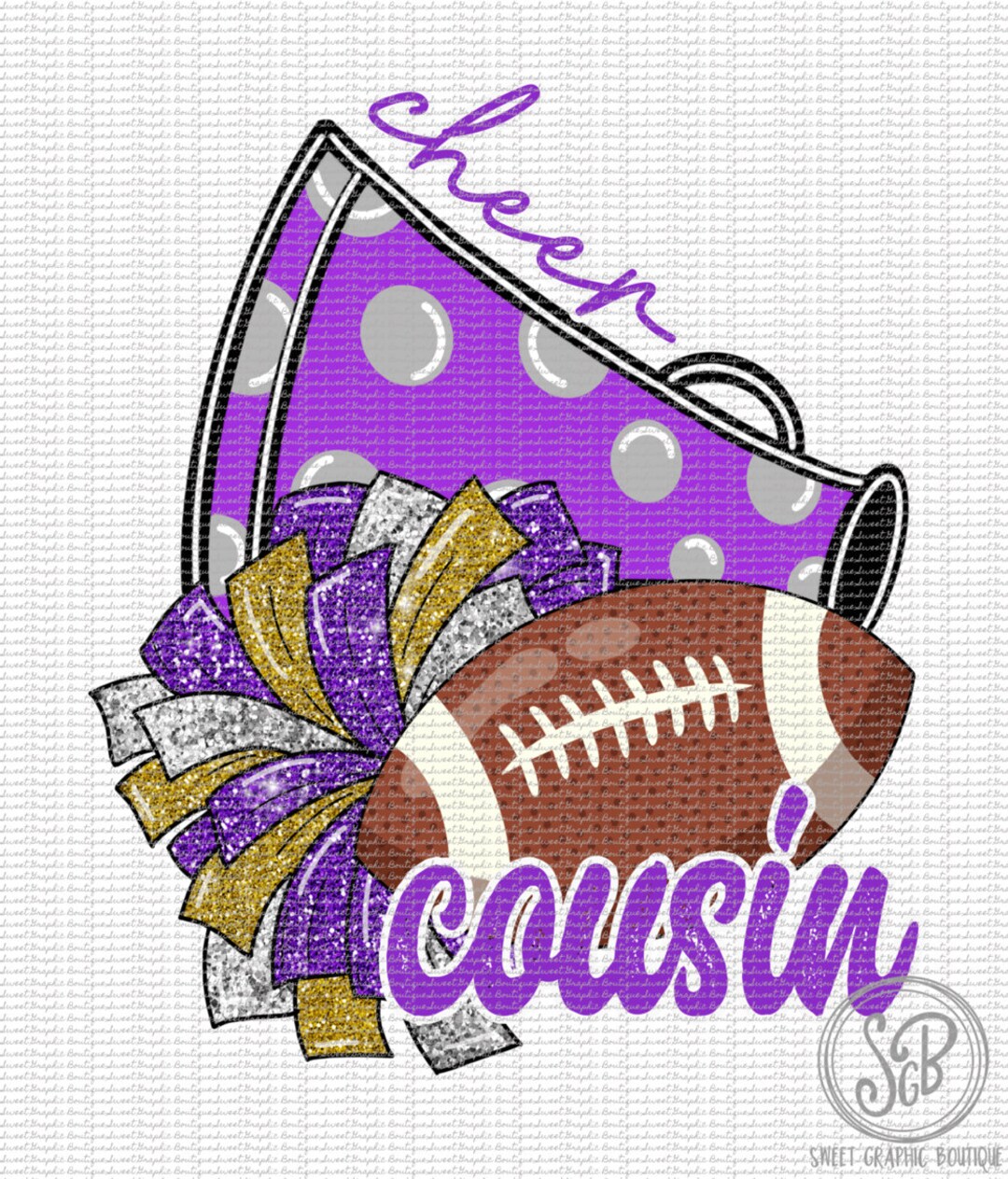 Cheer Cousin Purple Pom Poms Sublimation Design, Cheer Sublimation ...